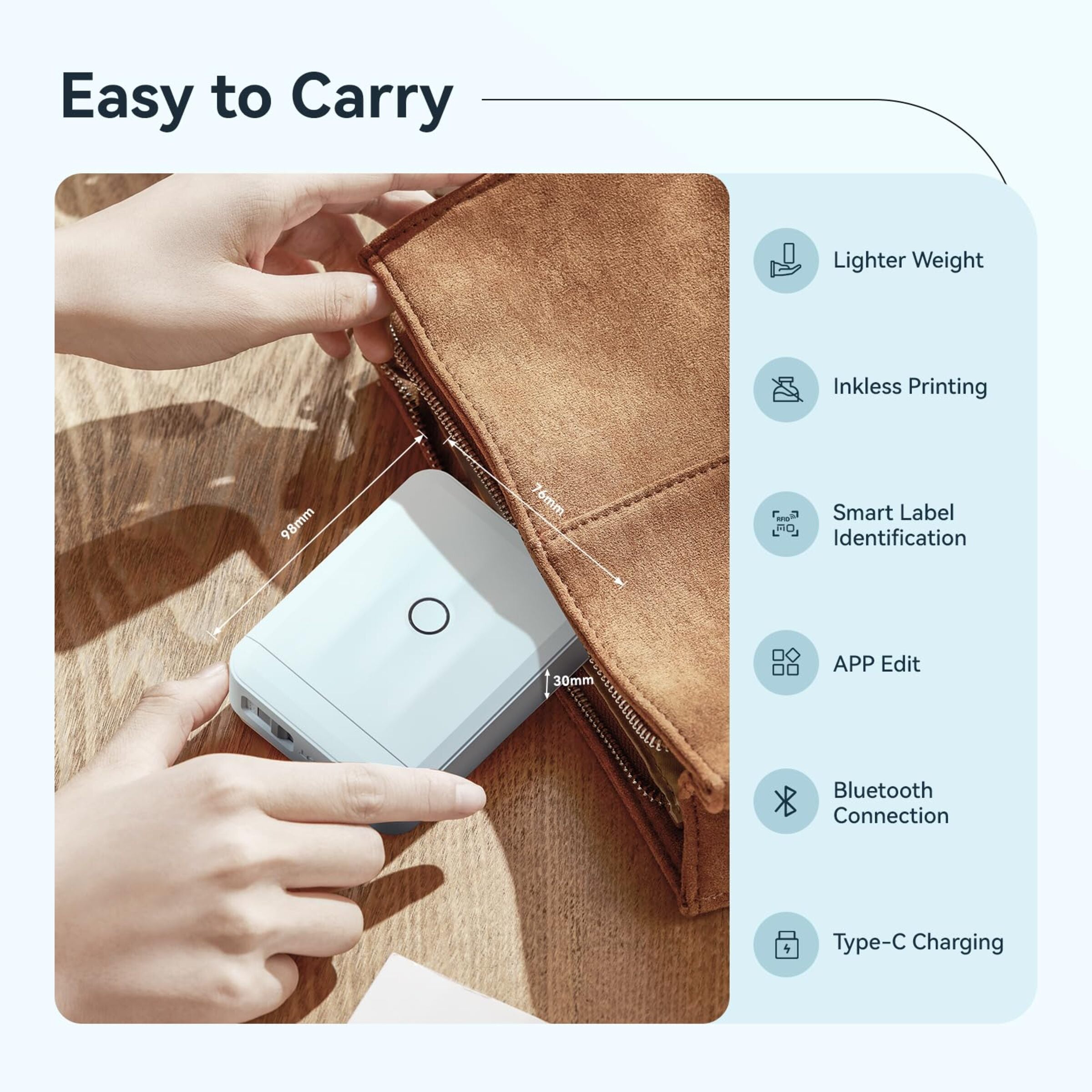 Portable Bluetooth Thermal Label Printer, Thermal Sticker Printer Blue# ...